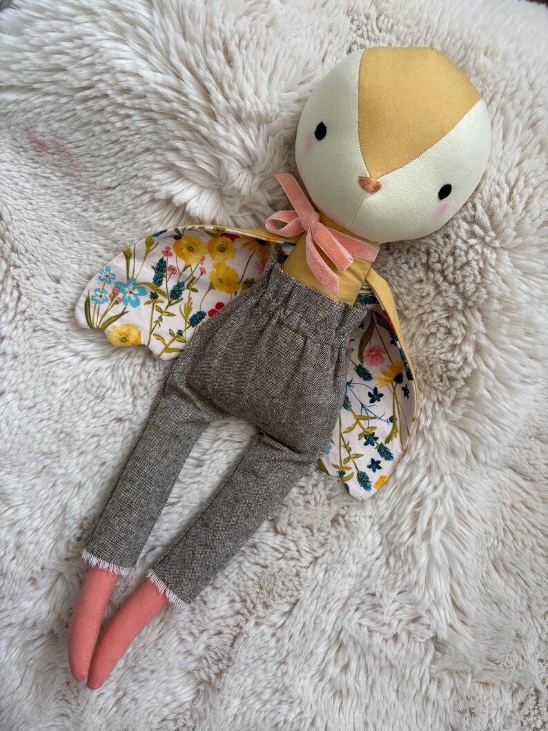 Handmade Yellow Duckling Doll, Floral Wings, Chambray Pants (16 Inch ...