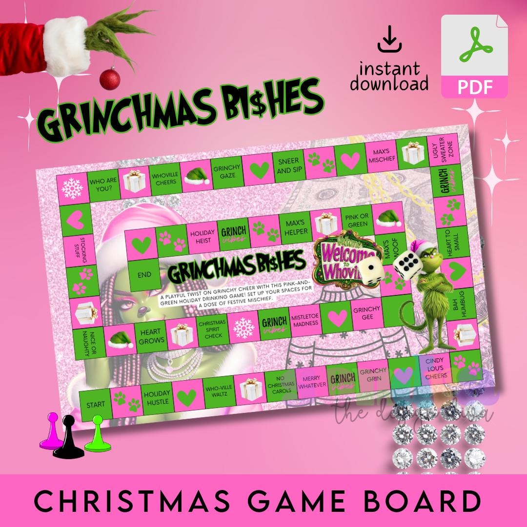 Pink and Green Themed Game Adult Party | Christmas Game Board | Holiday ...