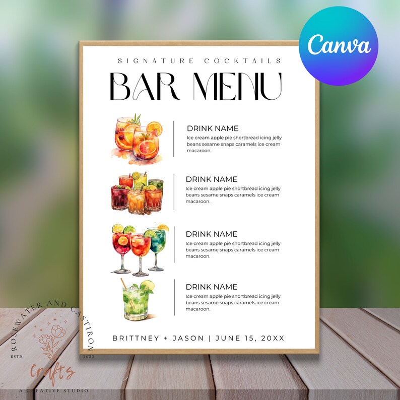 Signature Drink Sign – Custom Wedding Bar Menu | Elegant Printable ...