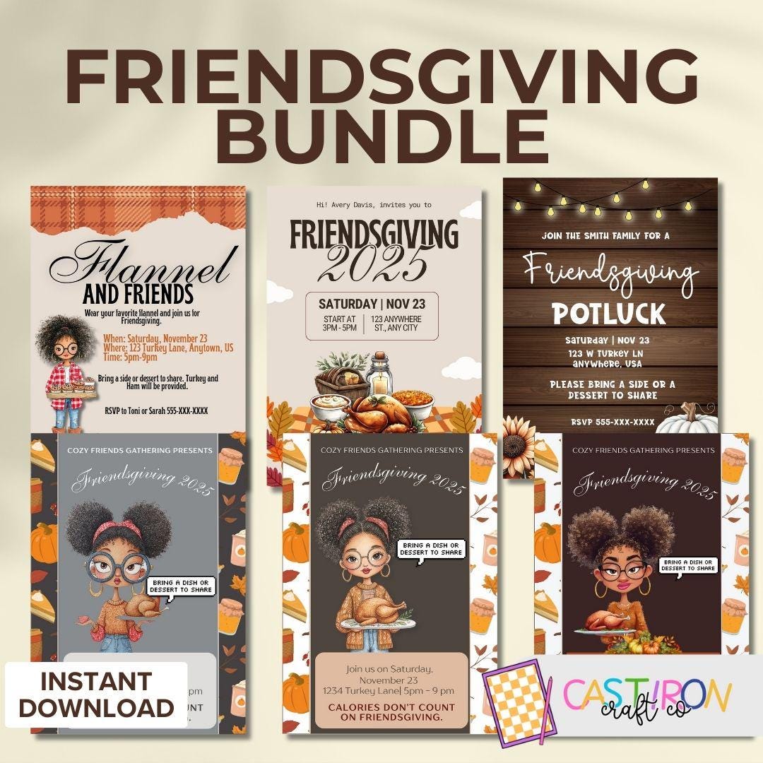 Friendsgiving Invitation Template Bundle: Rustic & Modern Canva Designs ...