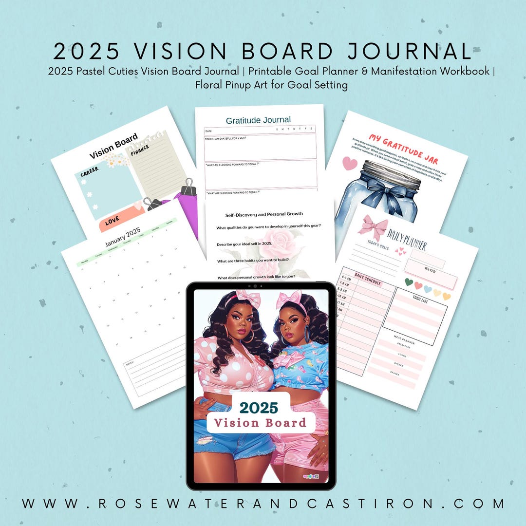 2025 Pastel Cuties Vision Board Journal | Printable Goal Planner ...
