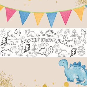 Dinosaur Themed Birthday Party Coloring Doodle Signature Banner ...
