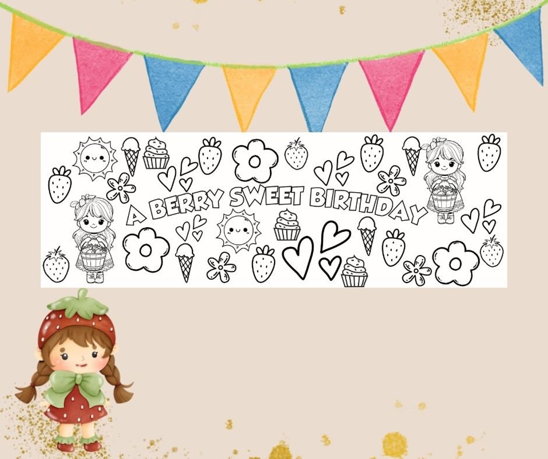 A Berry Sweet Birthday Party Coloring Doodle Signature Banner Keepsake ...
