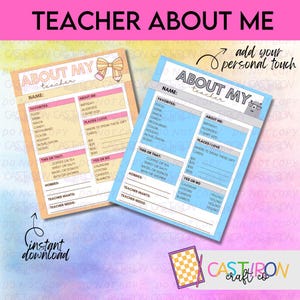 Teacher About Me Printable | Editable All About My Teacher Template ...