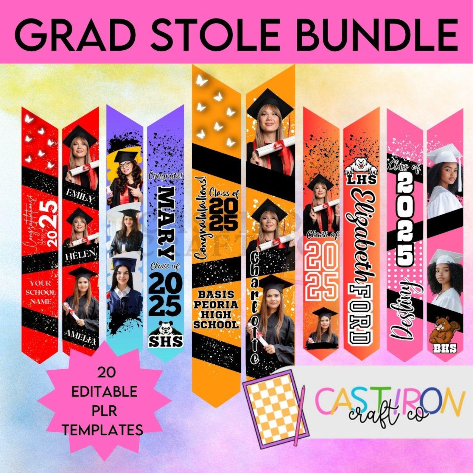 Graduation Stole Template Bundle: Editable Canva & Photoshop Designs ...