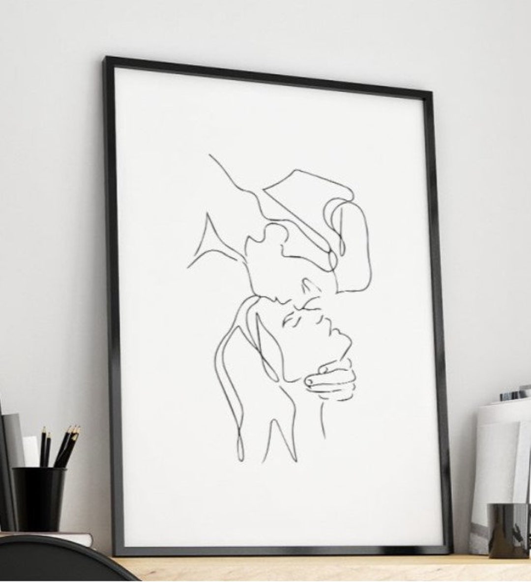 Kissing Forehead Couple Faces Linear Art Photo Frames / Flat - Etsy