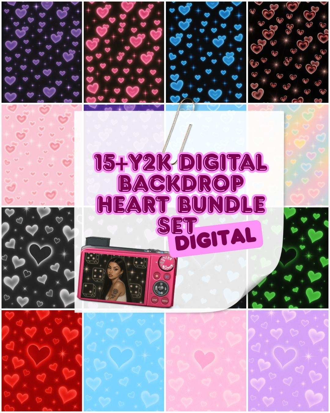 Y2K Digital Backdrop Bundle 20 Heart Seamless Backgrounds Myspace Emo ...
