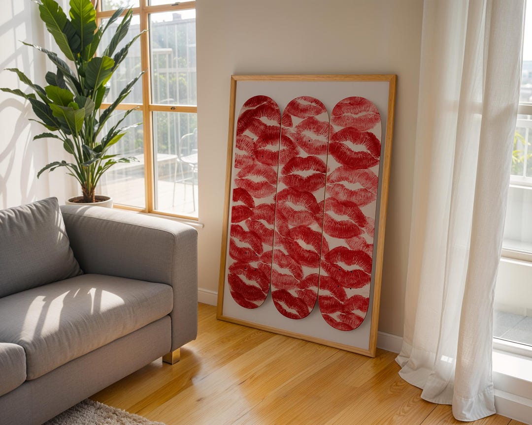 Kiss Skateboards Wall Art | Modern Lip Print Canvas Decor | Gift for ...