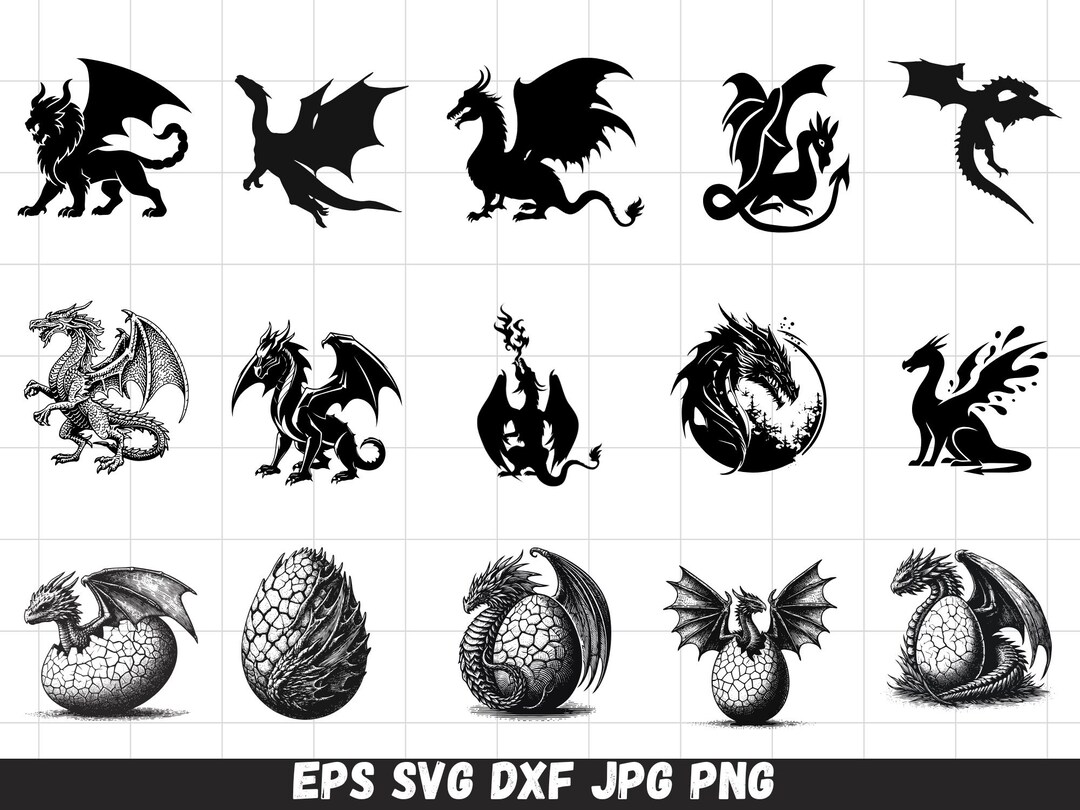Dragon SVG Bundle, Dragon Vector, Dragon Clipart, Dragon Silhouette ...