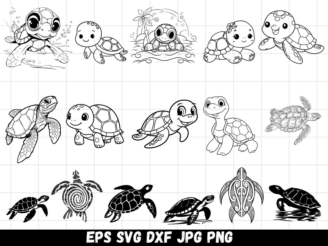Turtle SVG Bundle, Turtles DESIGNS Clipart, Outline, Files for Cricut ...