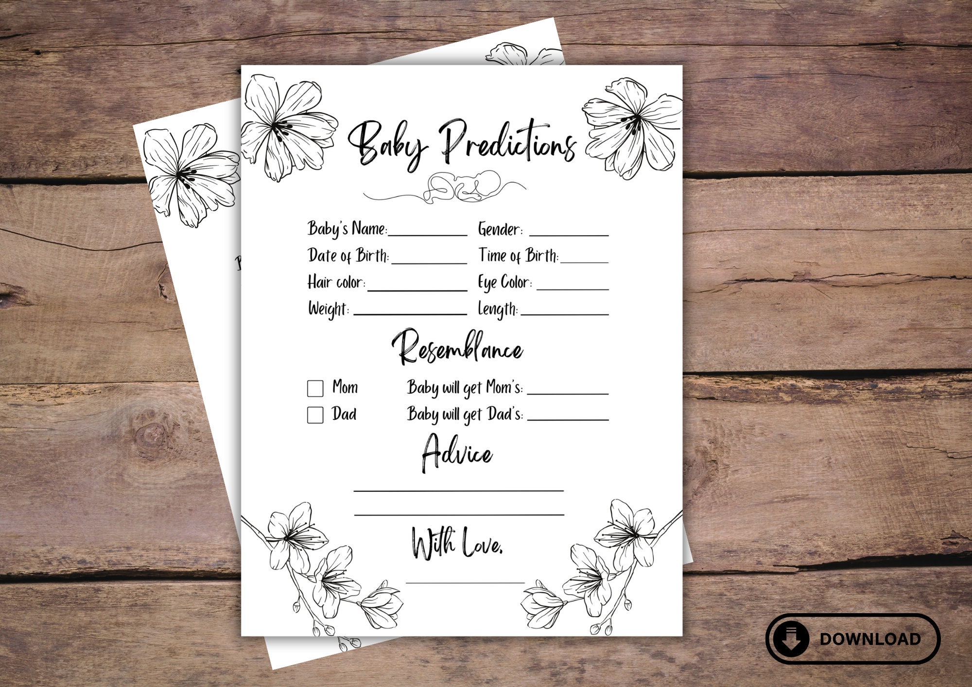 Baby Predictions Baby Shower Game Printable Cards Baby Guessing Game ...