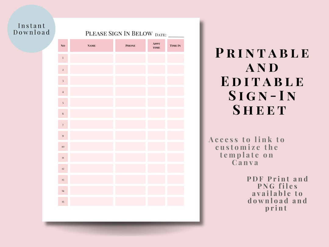 Sign in Sheet Business Log Office Sign in Sign up Template Visitor Log ...
