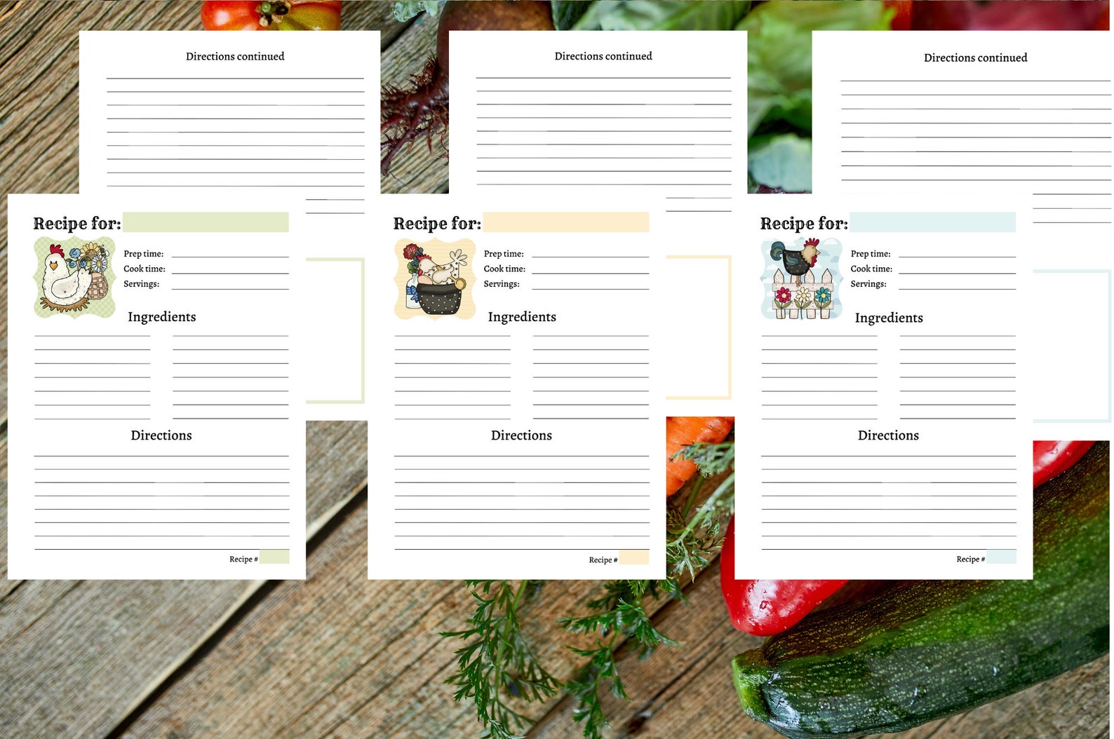 Printable Recipe Pages Chickens Downloadable Digital Recipe Book Chef ...