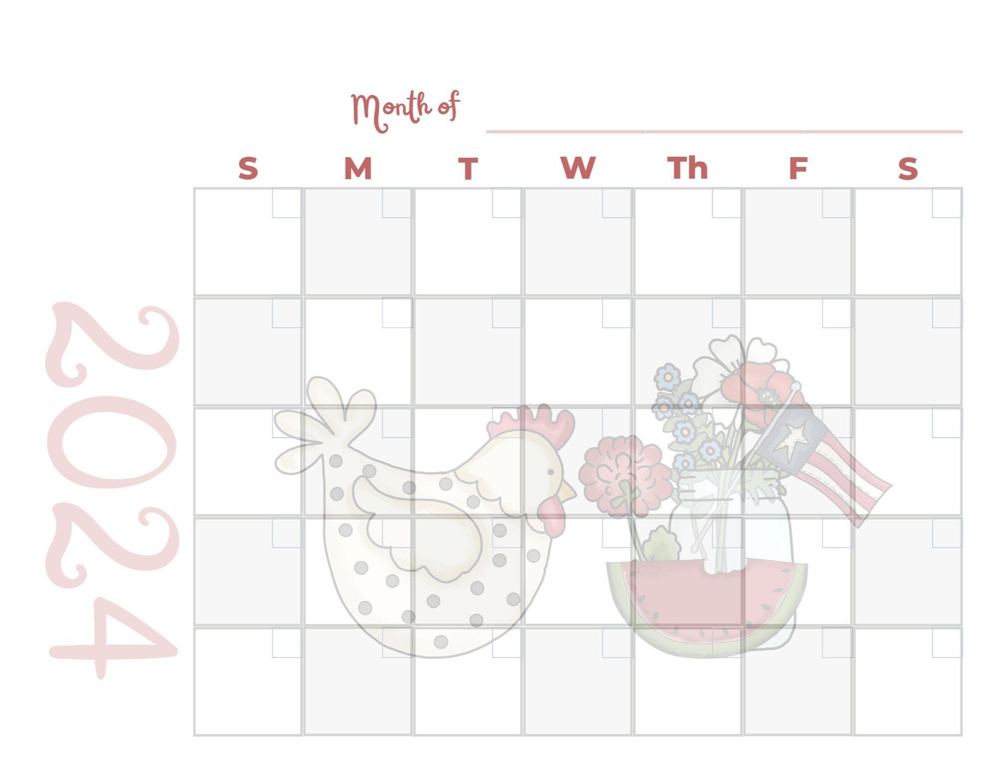 Printable Chicken Calendar 2024 Digital Download Chicks Chooks Rooster ...