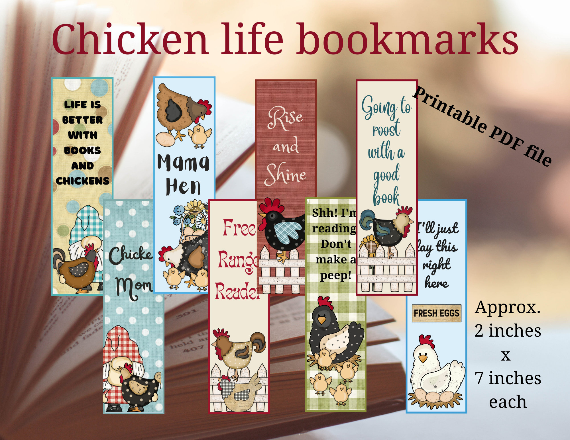 Printable Chicken Bookmarks Digital Download Mama Hen Sayings Gnomes ...