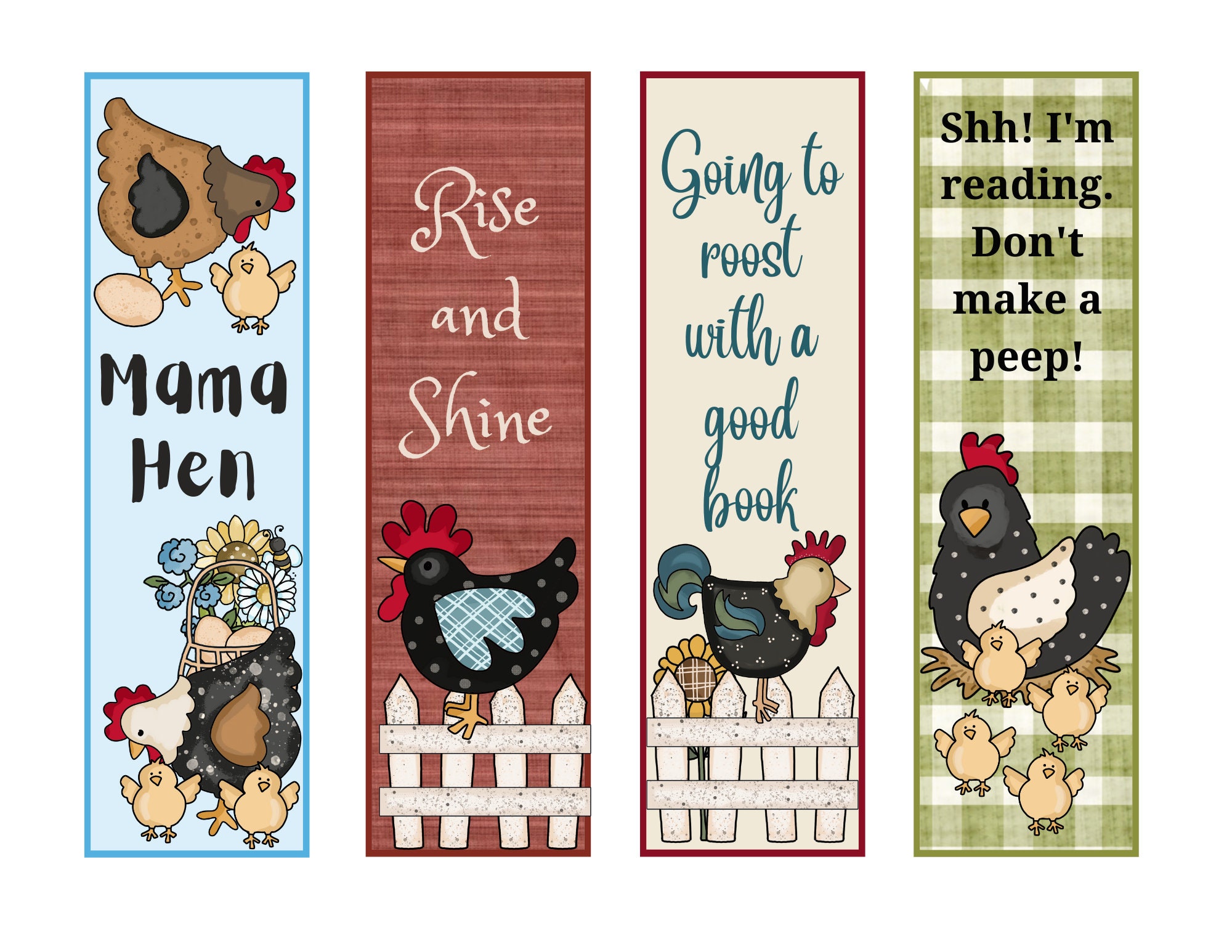 Printable Chicken Bookmarks Digital Download Mama Hen Sayings Gnomes ...