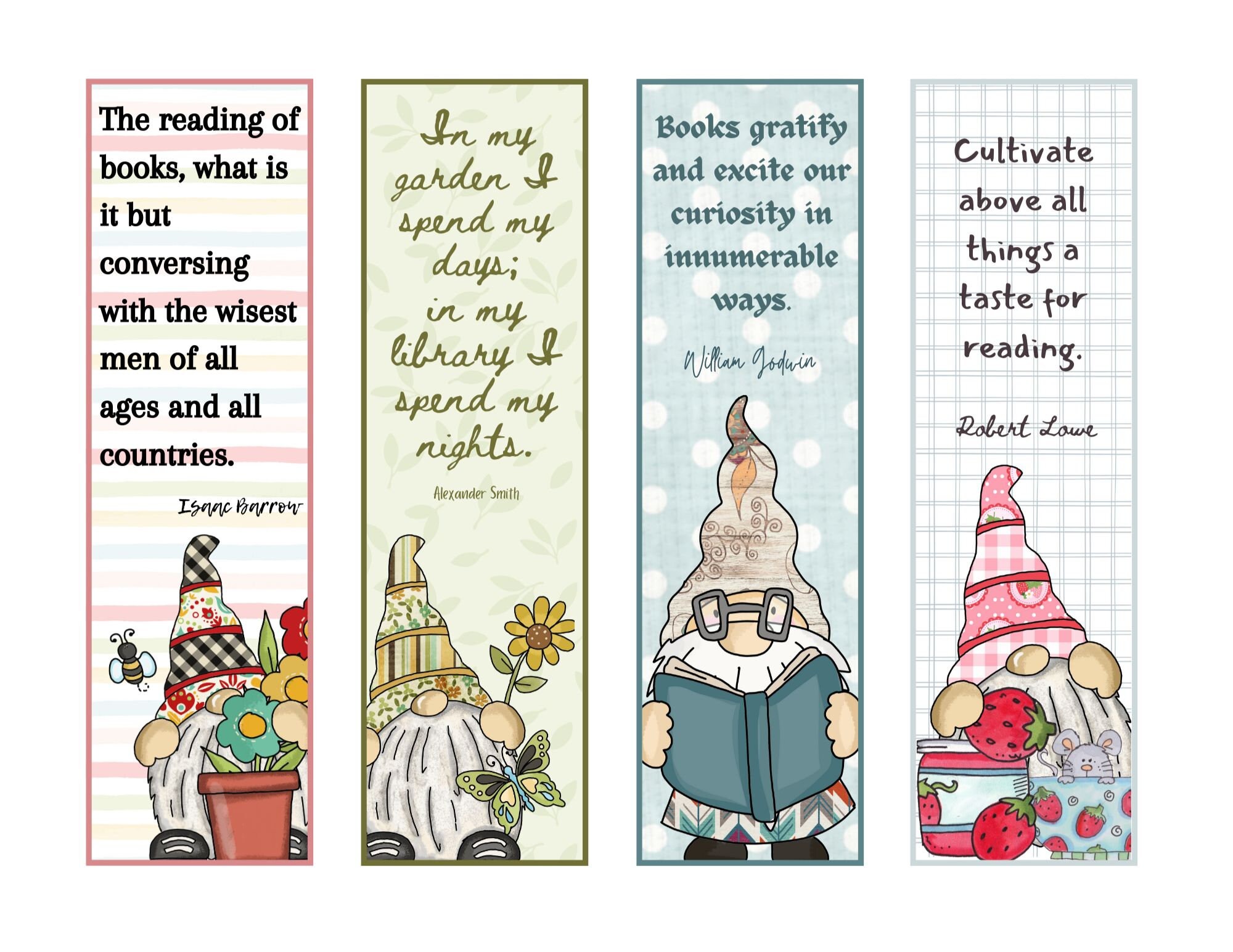 Printable Gnome Bookmarks Digital Download Quotes Books Reading Gifts ...