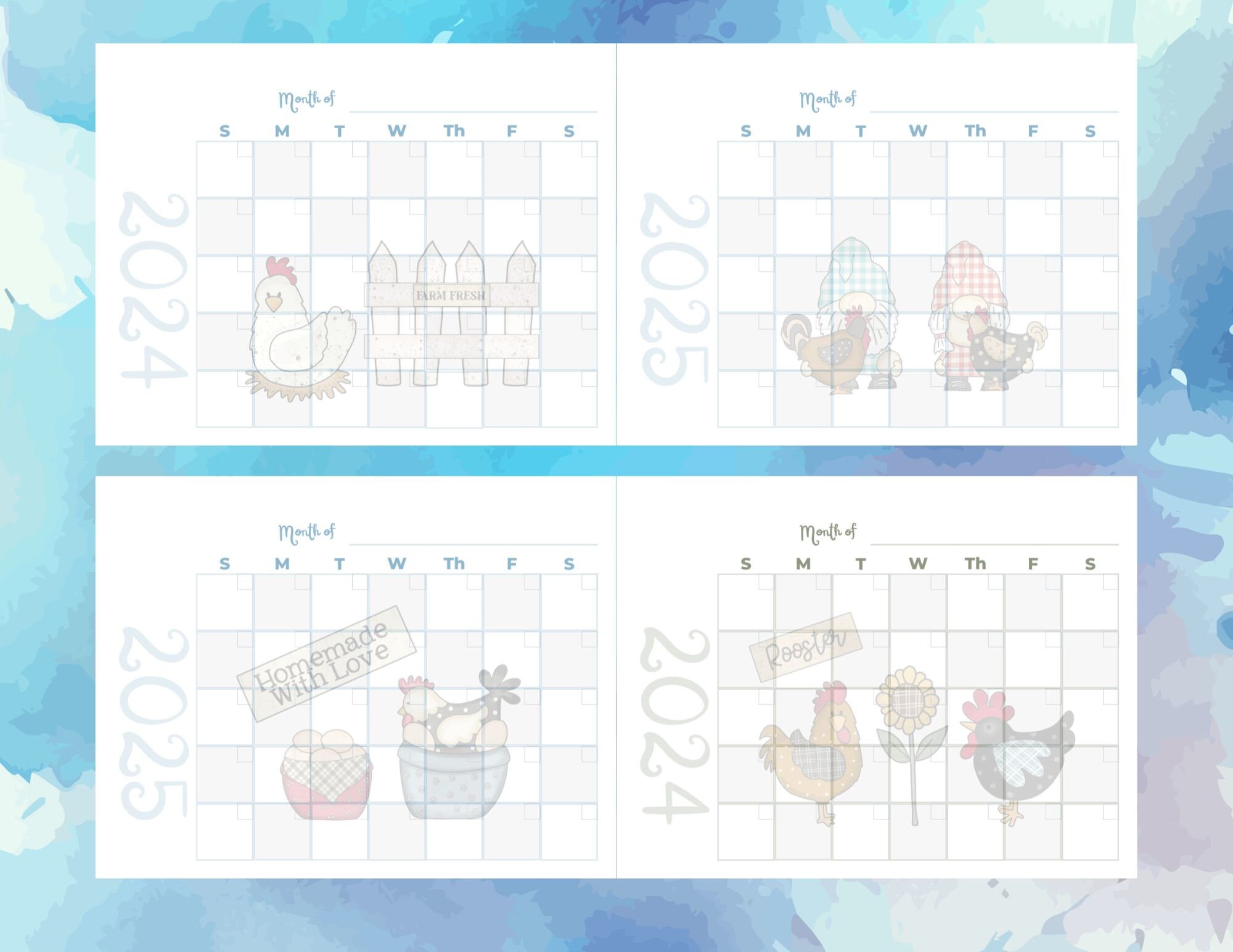 Printable Chicken Calendar 2024 Digital Download Chicks Chooks Rooster ...