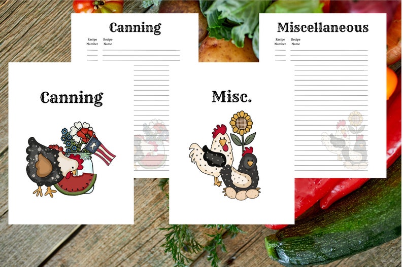 Printable Recipe Pages Chickens Downloadable Digital Recipe Book Chef ...