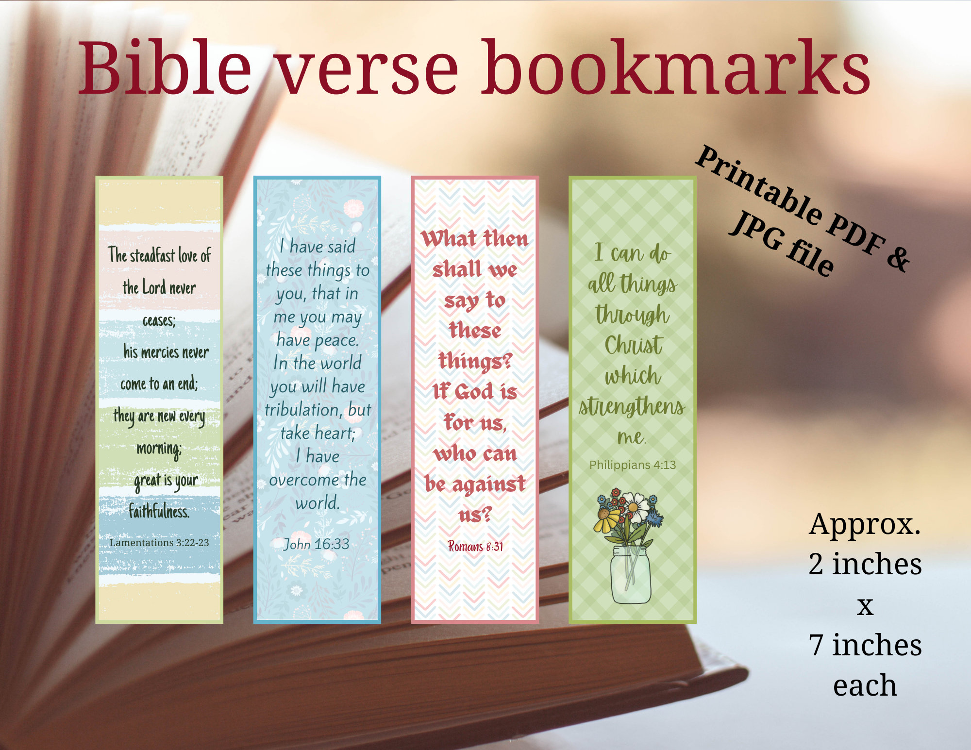 Printable Bible Verse Bookmarks Digital Download Christian Scripture ...