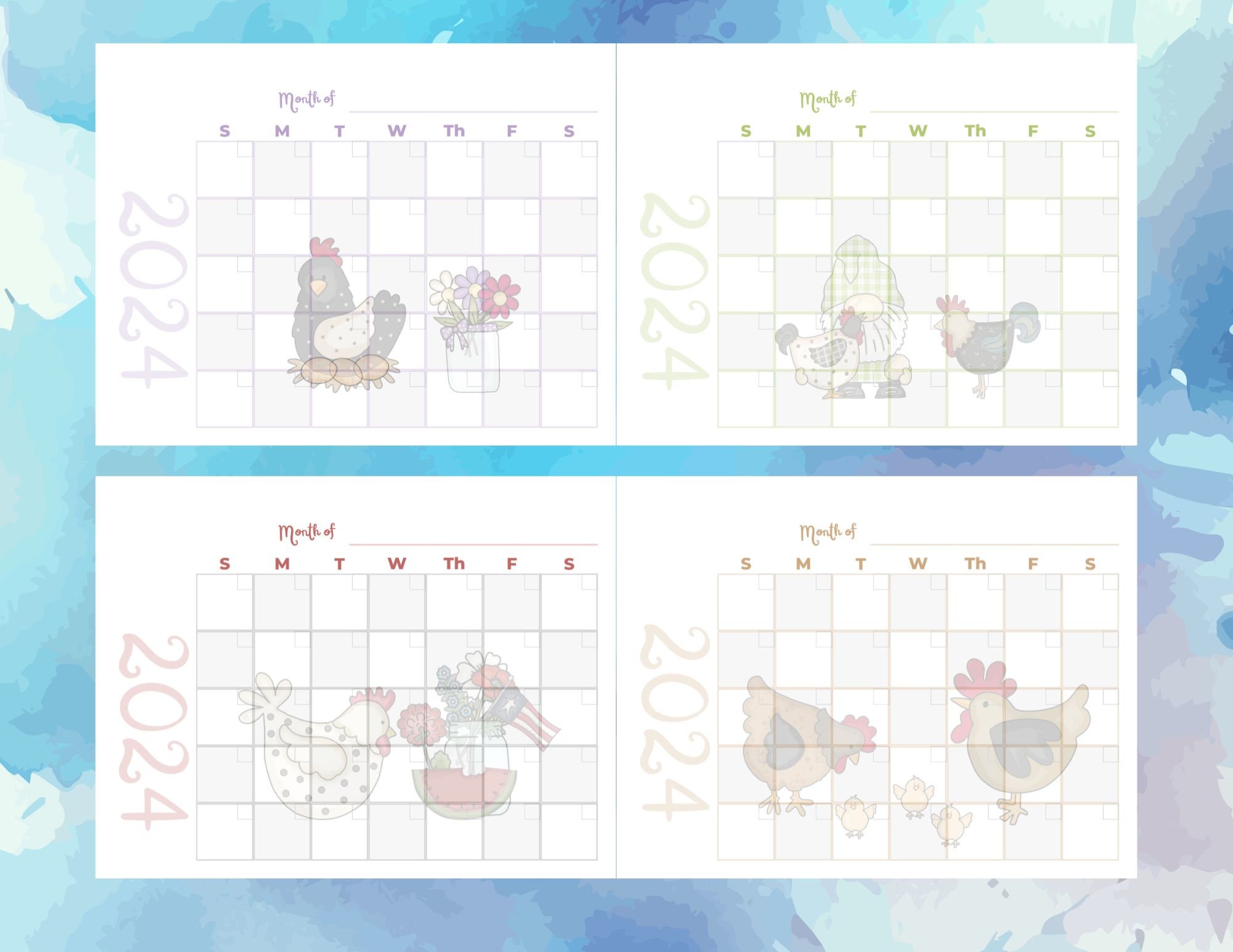 Printable Chicken Calendar 2024 Digital Download Chicks Chooks Rooster ...
