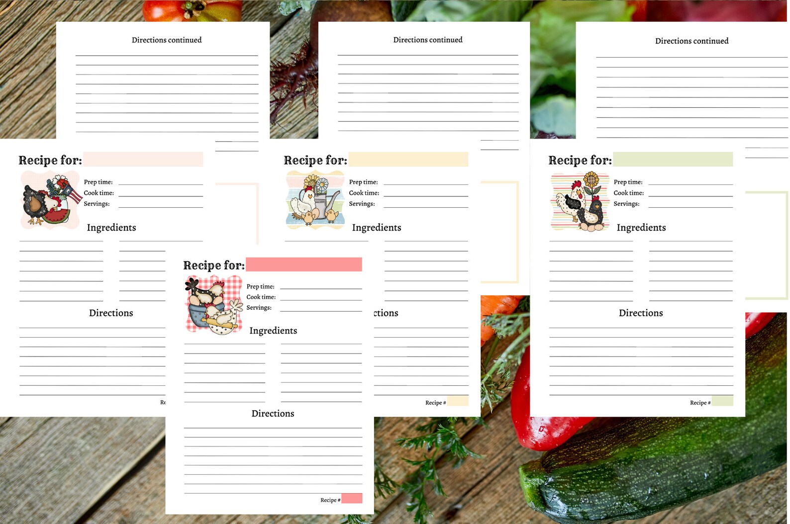 Printable Recipe Pages Chickens Downloadable Digital Recipe Book Chef ...