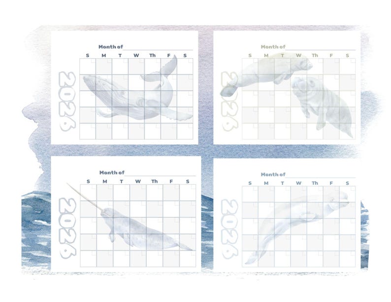 Ocean Animals Creatures Printable Monthly Calendar Planner 2025-2026 ...