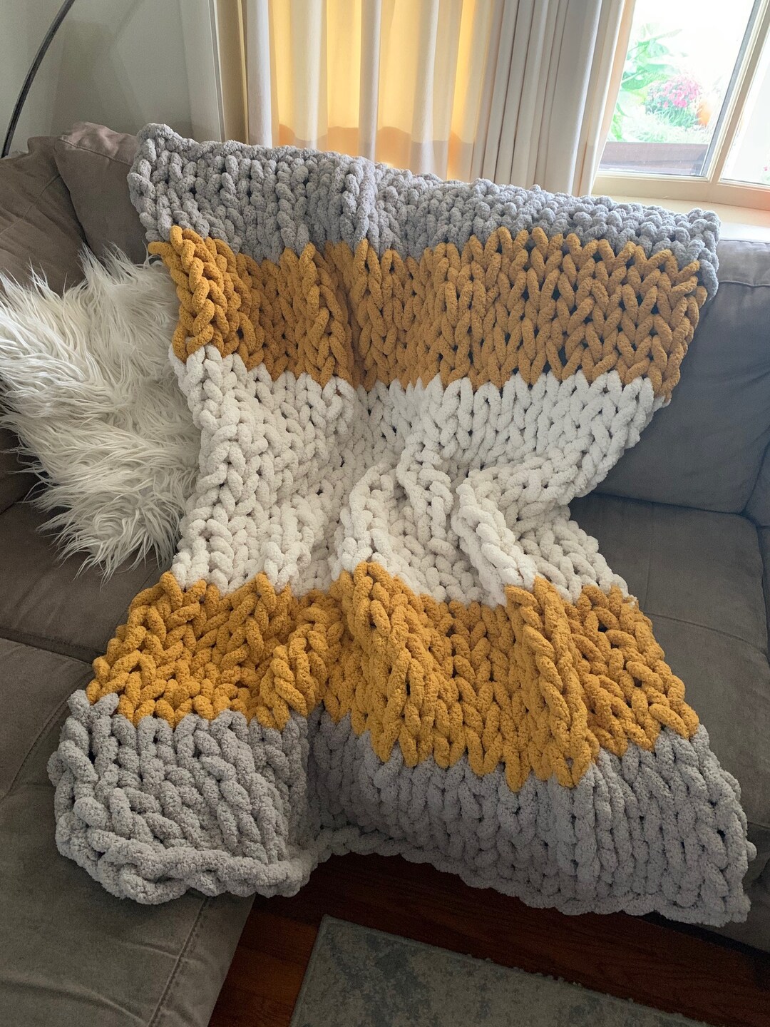 Hand Knit Made to Order Chunky Yarn Chenille Throw Blanket or Baby ...