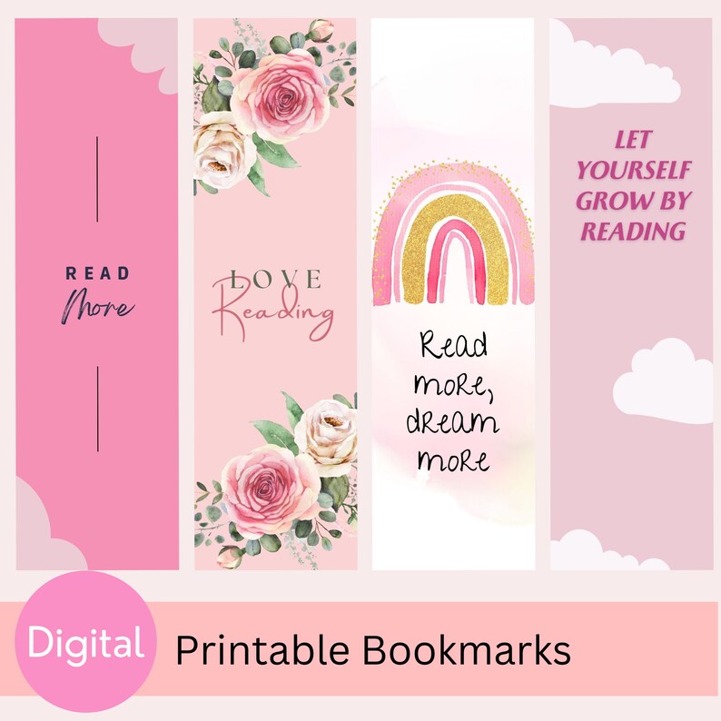 Set of 12 Stunning Pink Digital Bookmarks Printable PDF - Etsy