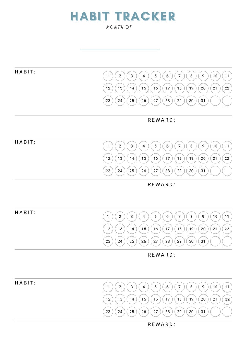 Monthly Habit Tracker L Downloadable Habit Tracker L Monthly Tracker - Etsy