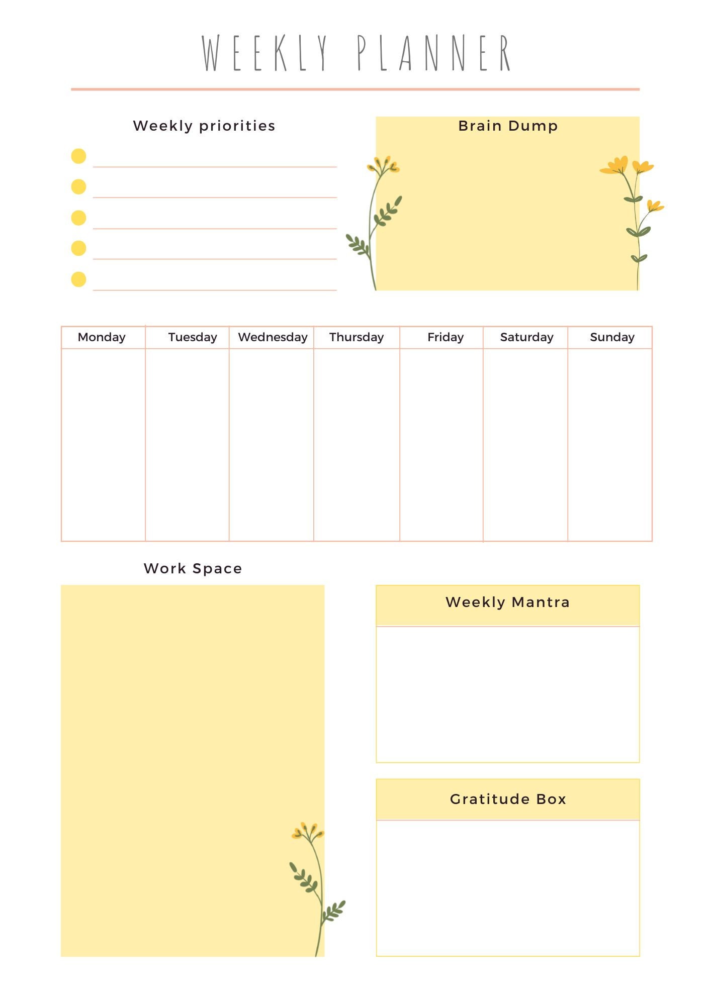 Yellow Floral Weekly and Monthly Planner Pages - Etsy