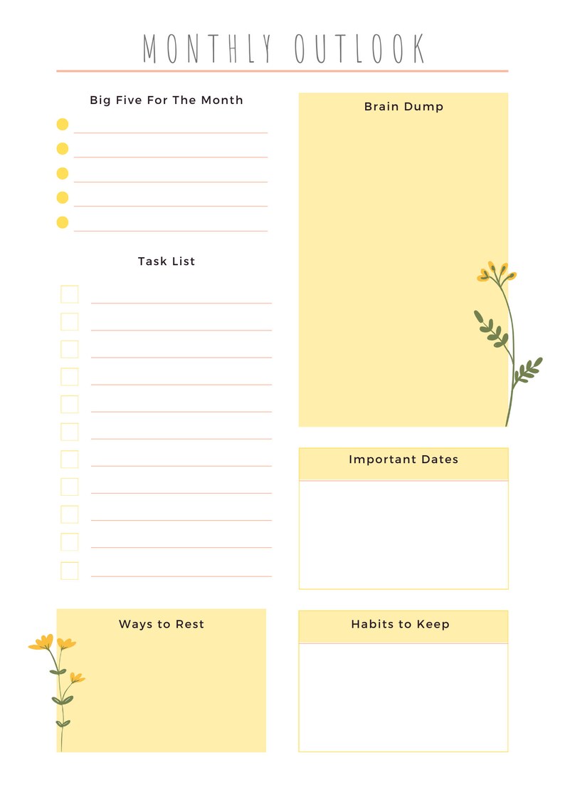 Yellow Floral Weekly and Monthly Planner Pages - Etsy