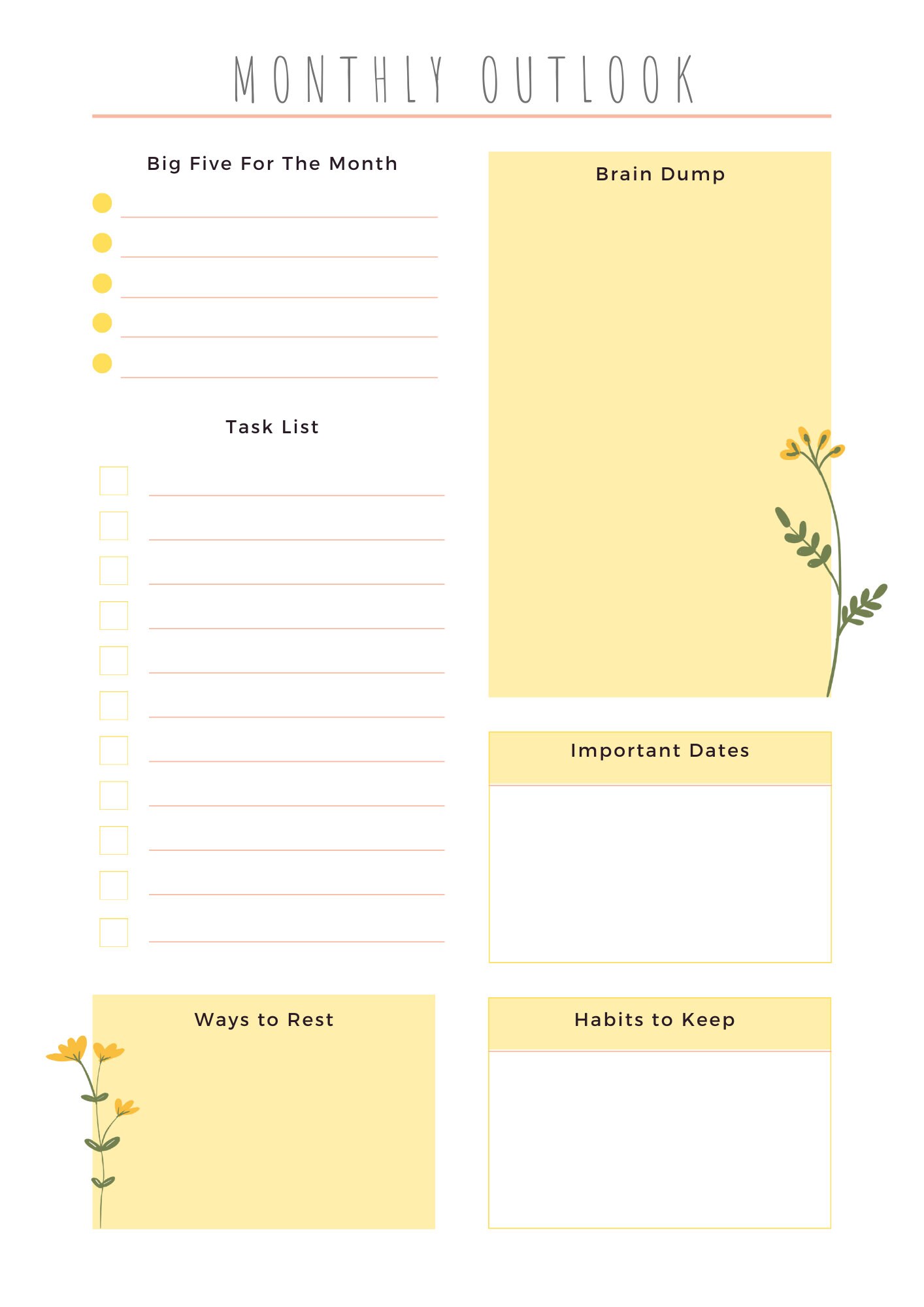Yellow Floral Weekly and Monthly Planner Pages - Etsy