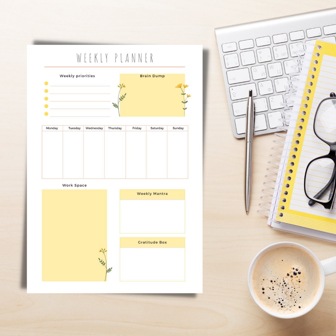 Yellow Floral Weekly and Monthly Planner Pages - Etsy