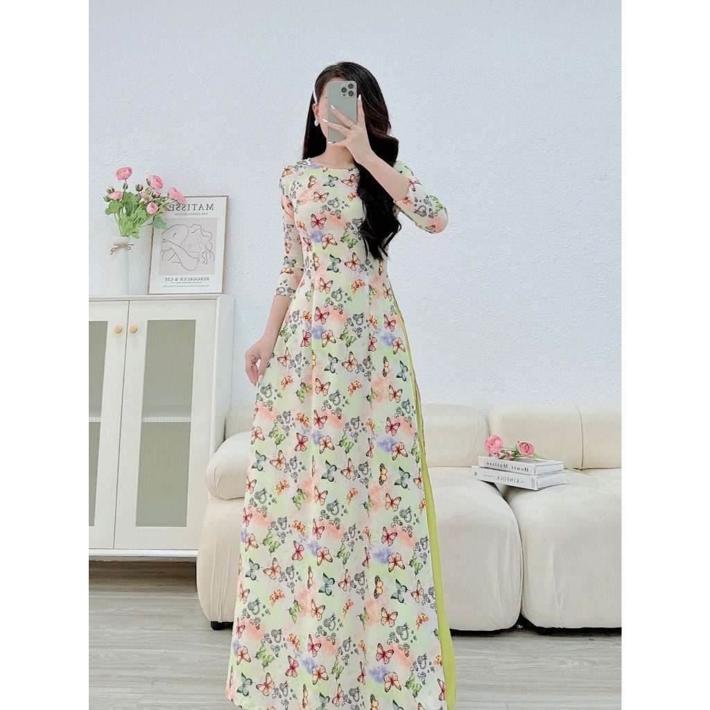 Áo Dài Hoa Nhí, áo Dài Lụa - Little Flower Ao Dai, Silk Ao Dai N39 - Pre-made AO DAI Viet Nam - Etsy