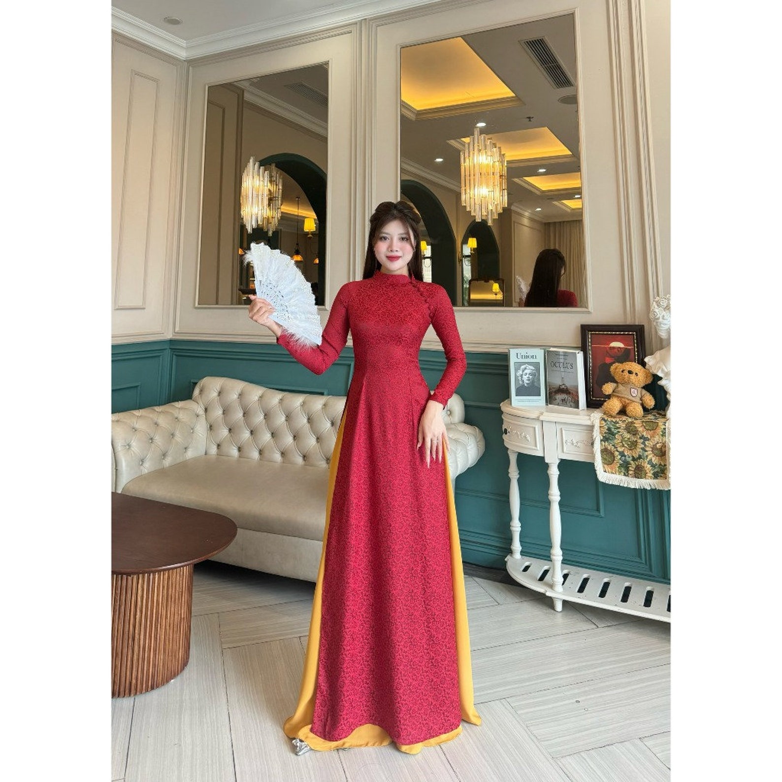 Red Aodai - Áo Dài đỏ, áo Dài Gấm đỏ đô áo Dài Truyền Thống Cổ Cao Tay ...