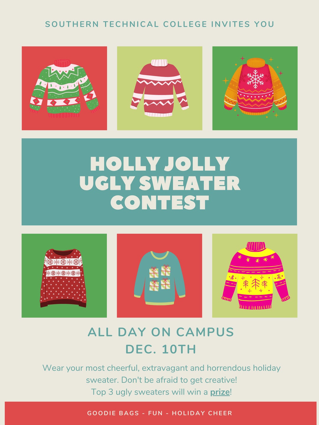 Seasonal Holiday Ugly Sweater Contest Flyer | Christmas Party | Funky ...