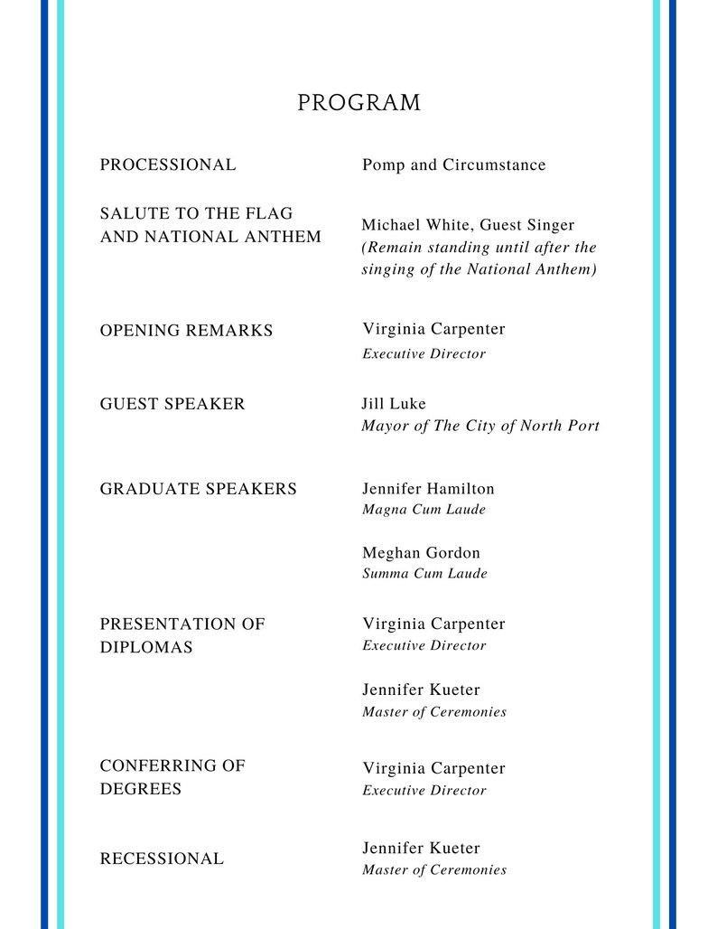 Minimalist Classic Blue White Graduation Program | Colleges | Events ...