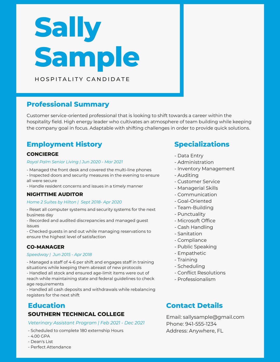 Hospitality Mid-level Experience Resume | Ats-friendly | Canva Resume ...