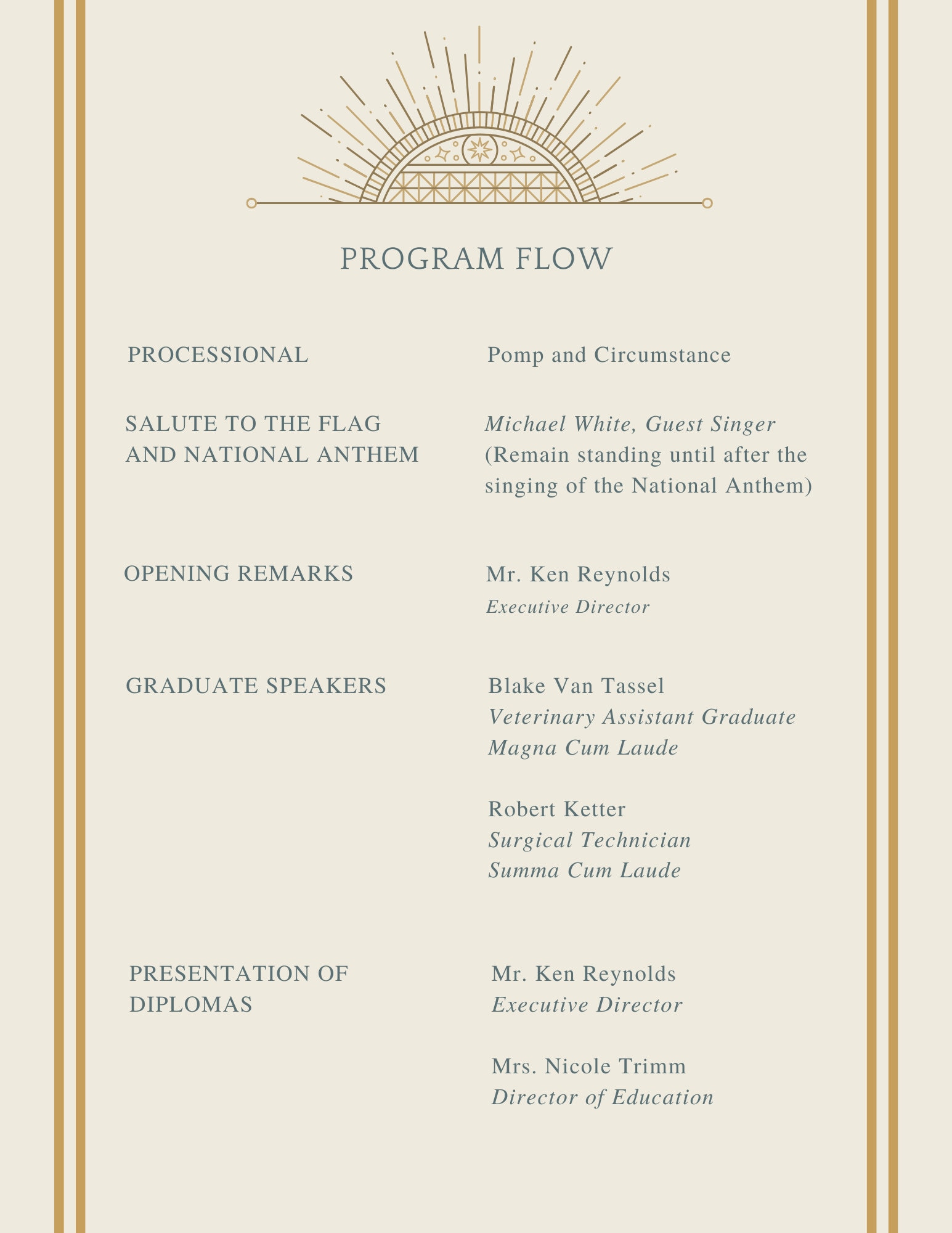 Gold Art Deco Beige Events Program for Graduations Colleges High School ...