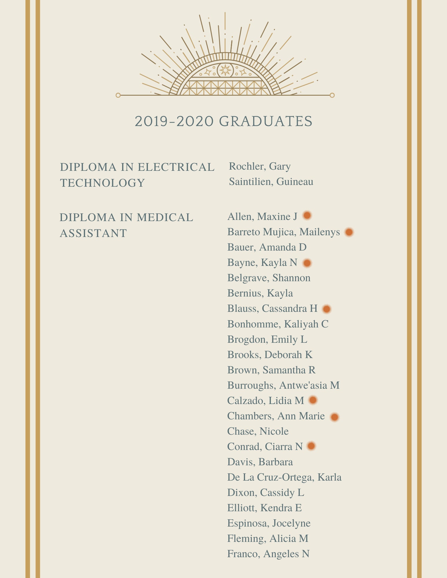 Gold Art Deco Beige Events Program for Graduations Colleges High School ...