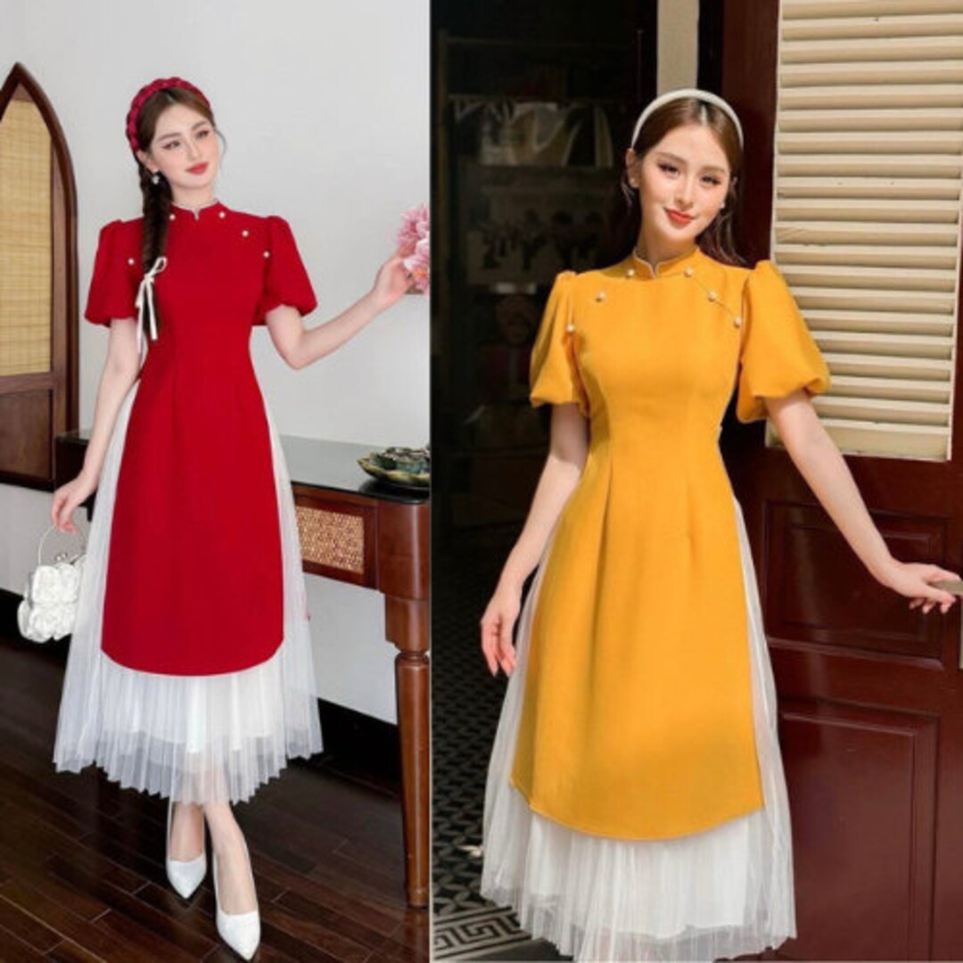 Pearl Ao Dai Set-set Áo Dài Đính Ngọc- Traditional Ao Dai for Women - Etsy