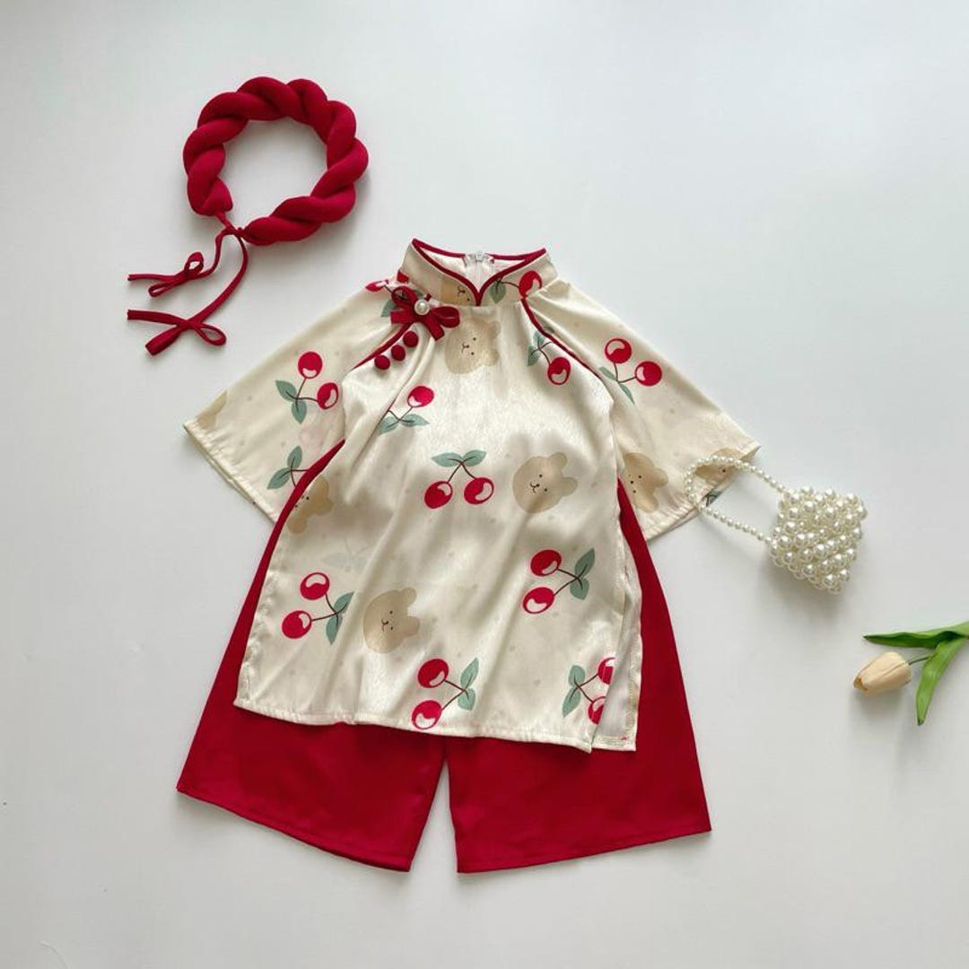 Cherry Patterned Ao Dai for Girls -Áo Dài Cho Bé Gái Họa Tiết Cherry ...