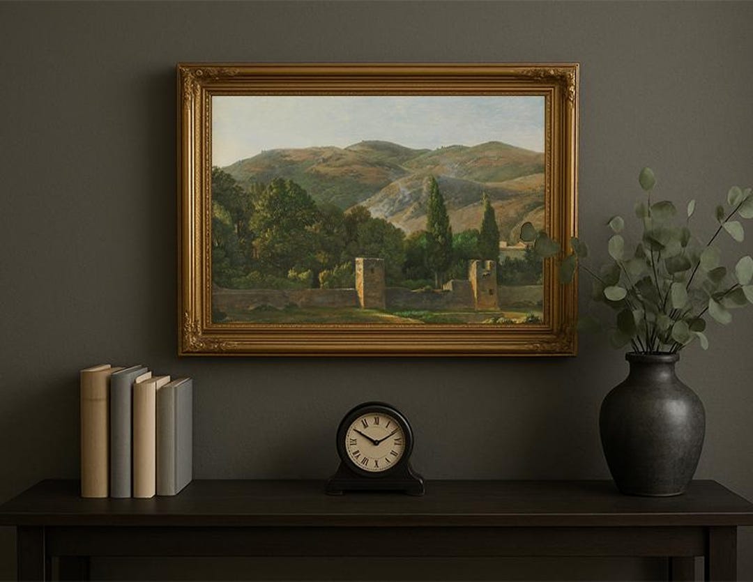 Vintage Italian Landscape Print: Fortified Wall at Tivoli by Simon ...