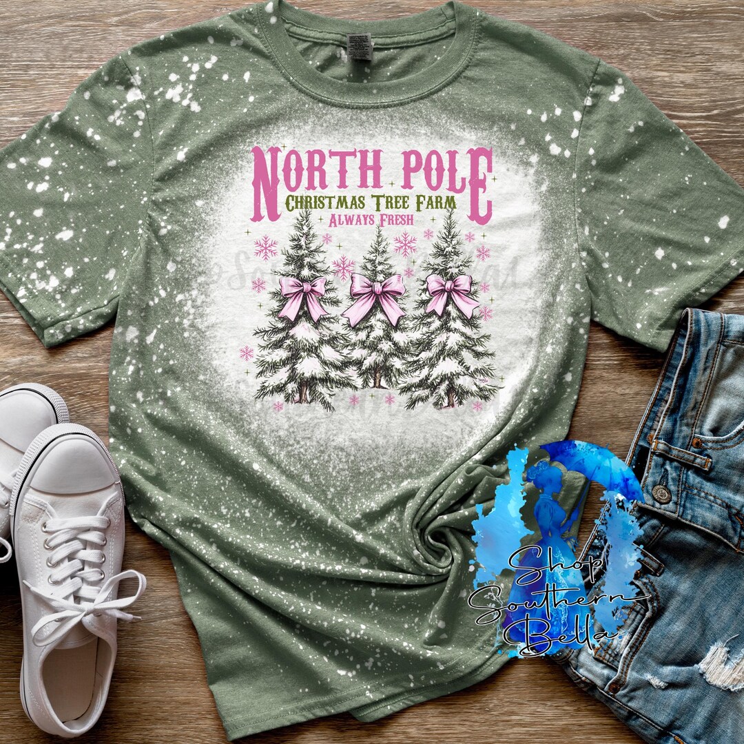Christmas 2024 Tree Farm Bow Vamp North Pole Unisex Bleach Shirt ...