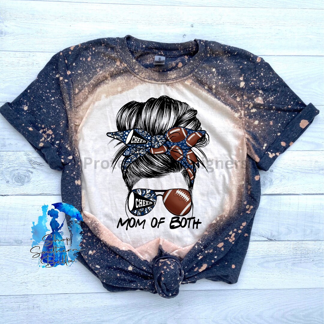 Football Cheer Messy Bun Navy Bleach Shirt, Mom Bun Bleached T-shirt ...