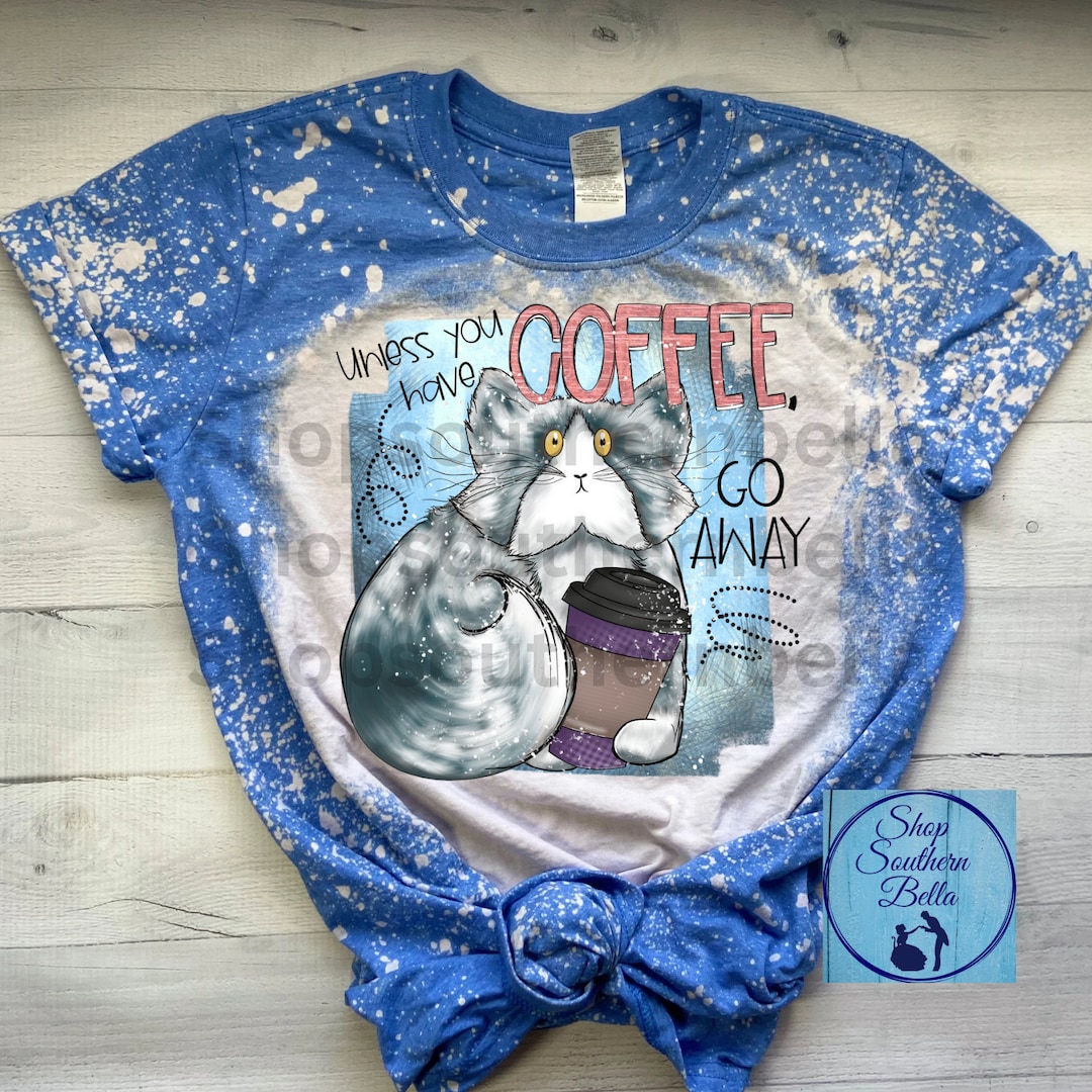 Cat Coffee Unisex Bleach Shirt, Plus Size Bleached Tshirt Kitty, Trendy ...