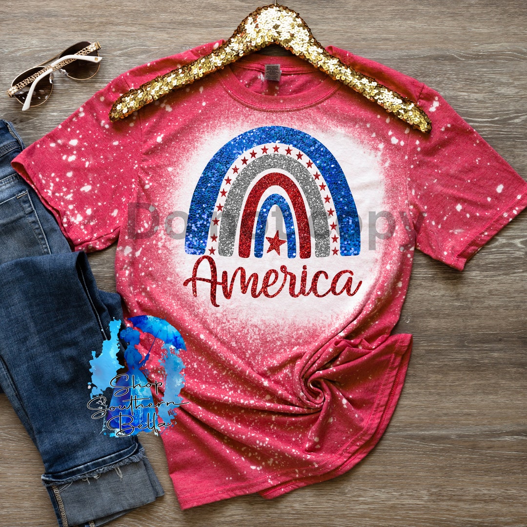 4th of July American Red White Blue Rainbow Unisex Bleached Shirt, 4th ...