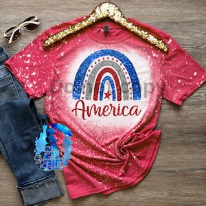 4th of July American Red White Blue Rainbow Unisex Bleached Shirt, 4th ...