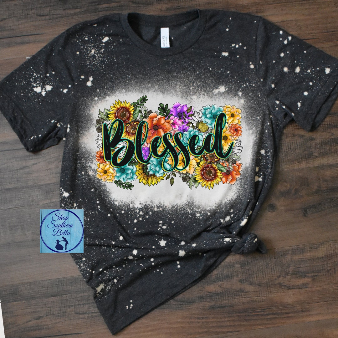 Blessed Floral Woman Bleach Shirt, Sunflower Daisy Flower Blessed Plus ...